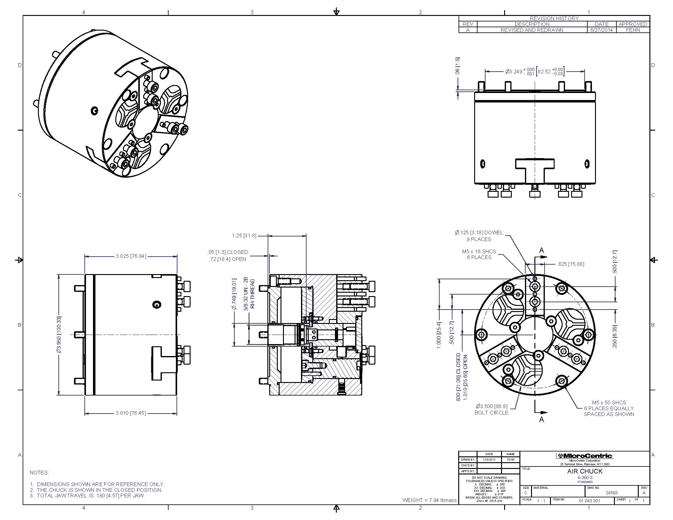 Model 4-360-3, Long Stroke Air Chucks On MicroCentric Corp.